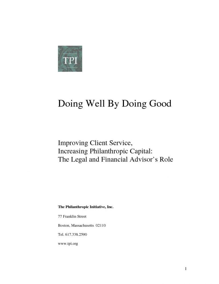 Doing Well by Doing Good - The Philanthropic Initiative
